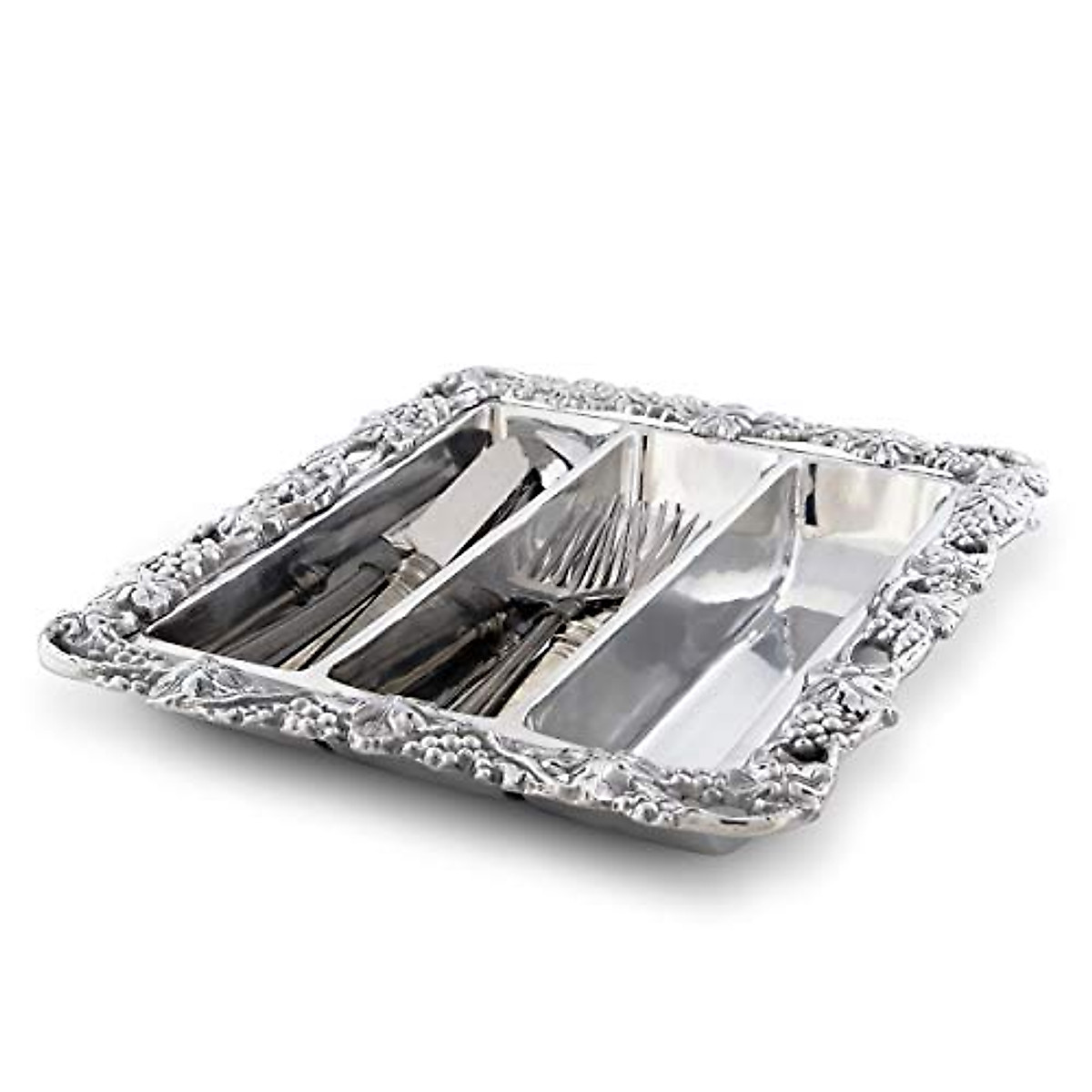 Arthur Court Designs Aluminum Metal Grape Flatware Caddy Silverware Utensil Holder Organizer 13 inch x 11 inch