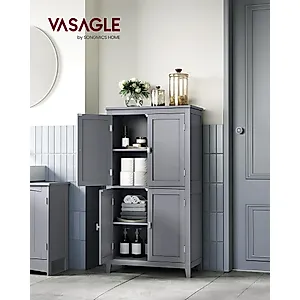 VASAGLE Bathroom Floor Storage Cabinet, Bathroom Storage Unit, Freestanding Cabinet with 4 Doors, Adjustable Shelves, 11.8 x 23.6 x 43.3 Inches, Mystic Gray UBBC552P36