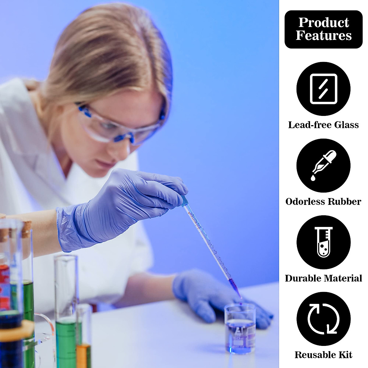 3Pcs Glass Pipettes Dropper, 10ml Graduated Liquid Dropper with Rubber Bulb and Cleaning Brush, Transfer Pipettes for Essential Oil