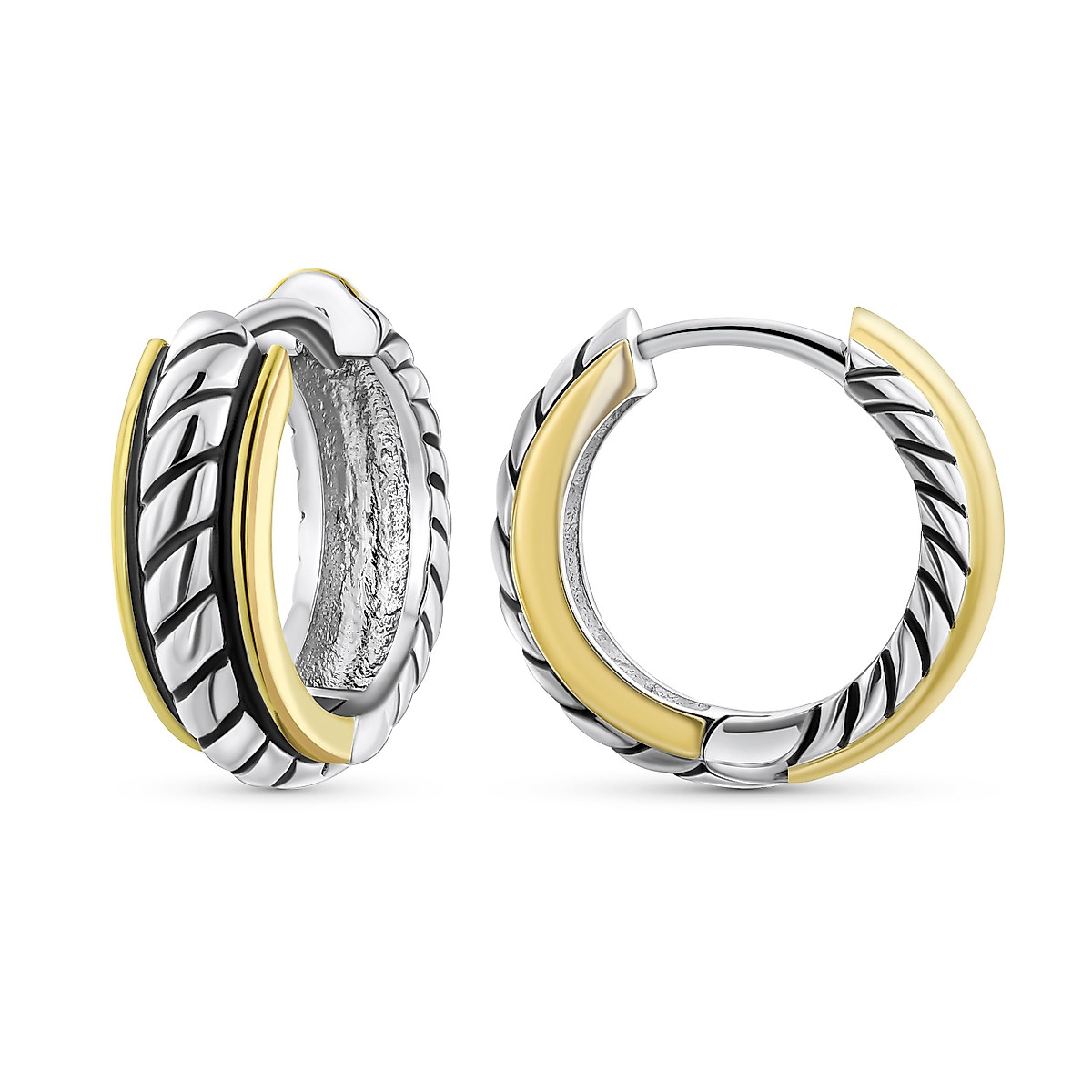 Two Tone Twist Cable Rope Kpop Huggie Hoop Earrings For Women For Men Hinge Gold Silver Plated Brass