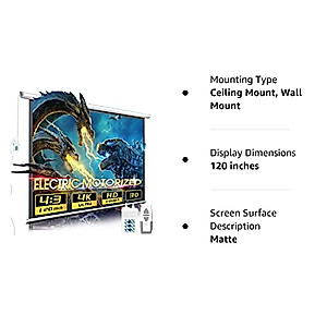 Aoxun Motorized Projector Screen Pull Down with Remote Control 120 inch Electric 4:3 Projection Screen,Video Projection Screens-White