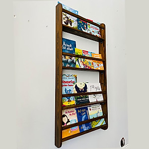 Furpinea Real Wood Handmade Walnut Color Kids Wall Mounted Montessori Bookshelf for Nursery, Bedroom, Living Room (4 Tier, 48" Hx24 W)
