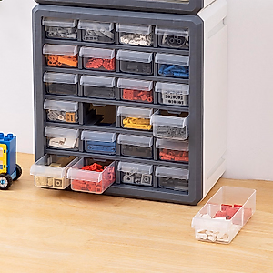 EZOWare Art Craft Storage Organizer Box, 24 Pull-Out Drawer Stackable Clear Plastic Divided Adjustable Container Bins for Small Parts, Scrapbook, Hobby, Sewing Supplies, Jewelry - White/Gray