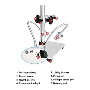 Jiusion Updated with 2 Lamps Aluminum Alloy Universal Adjustable Professional Base Stand Holder Desktop Support Bracket for Max 1.4" in Diameter USB Digital Microscope Endoscope Magnifier Loupe Camera