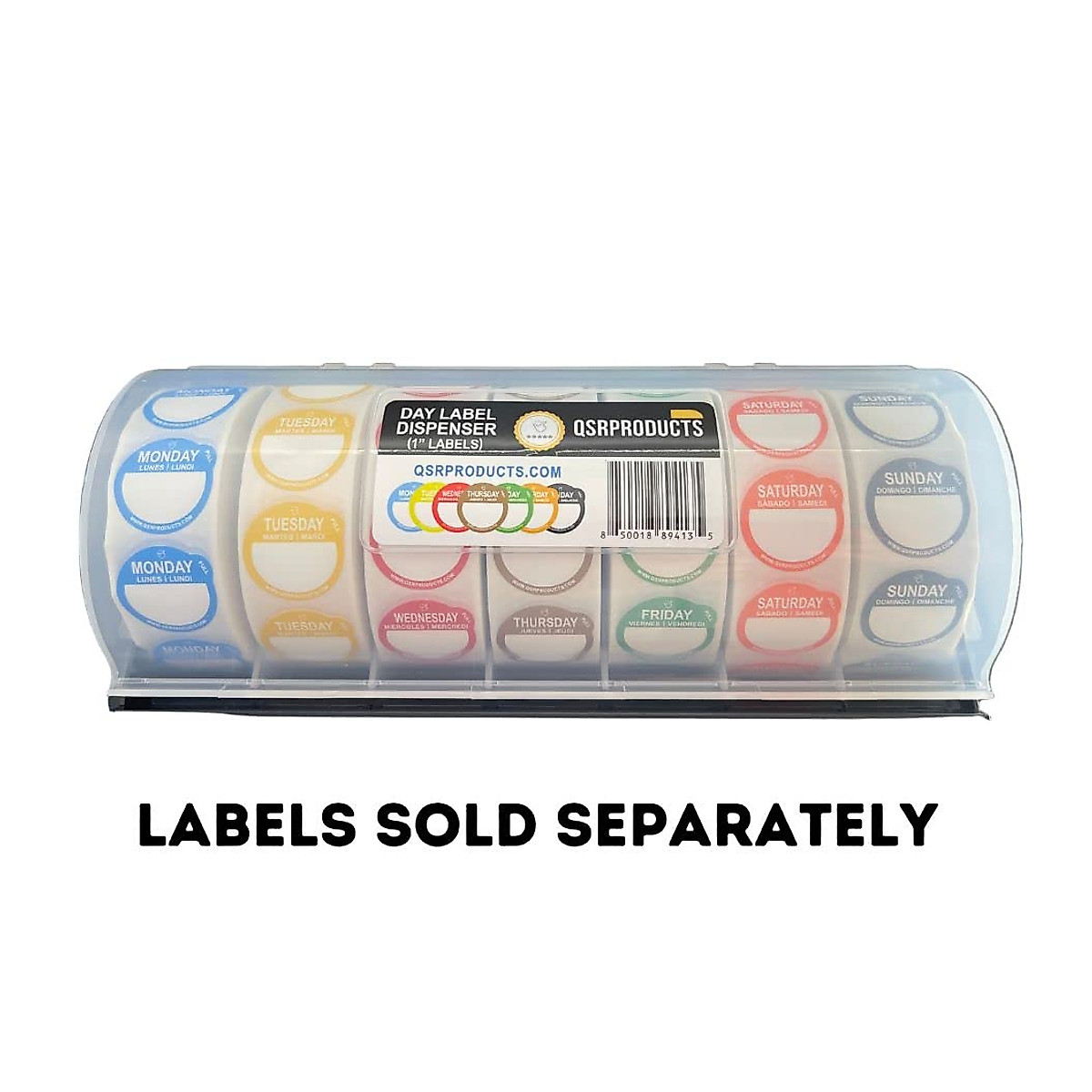 QSRProducts 7-Slot Day of The Week Covered Label Dispenser (for 3/4" or 1" Labels) - Food Sticker Holder for Inventory Management and Meal Prep, Protects Labels Inside