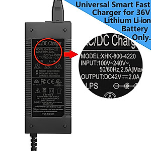 Qoovi 42V 2A Power Adapter with PowerFast 3-Prong Inline Connecter for 36V Sports Mod,Pocket Mod,and Dirt Quad Lithium Battery,Universal Electric Scooter Power Supply