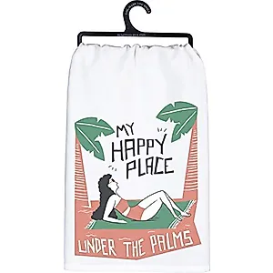 Primitives by Kathy - Colorful Cotton Kitchen Dish Towel - My Happy Place Under The Palms - 28 inches x 28 inches