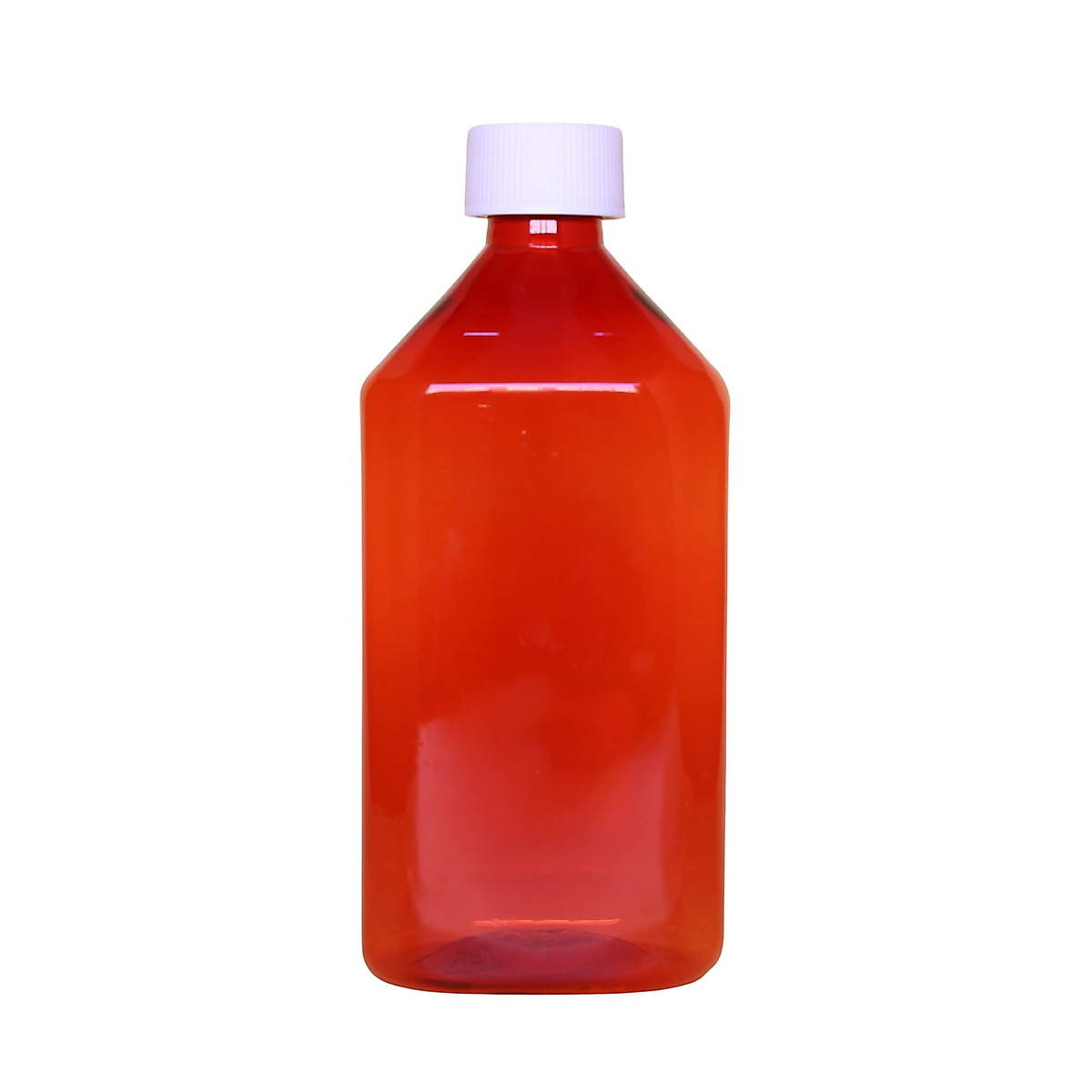 Plastic Liquid Medicine Bottle 16 oz (Case of 50 Bottles), Child Resistant Cap, Amber PET Airtight Pharmacy Bottle 16 oz, Push Down and Turn Cap, Waterproof, Reusable and Recyclable, Oval Bottles