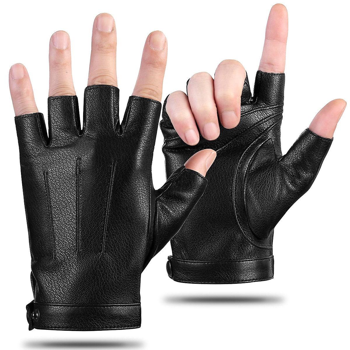 Kebesu Fingerless Driving Riding Leather Gloves Outdoor Anti-Slip Sports Half Finger Gloves for Men Women