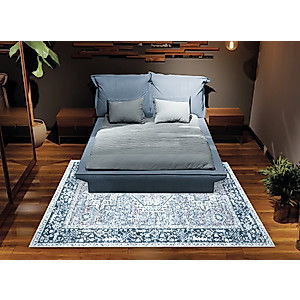Bloom Rugs Caria Washable Non-Slip 9x12 Rug - Navy Blue Traditional Area Rug for Living Room, Bedroom, Dining Room, and Kitchen - Exact size: 9' x 12'