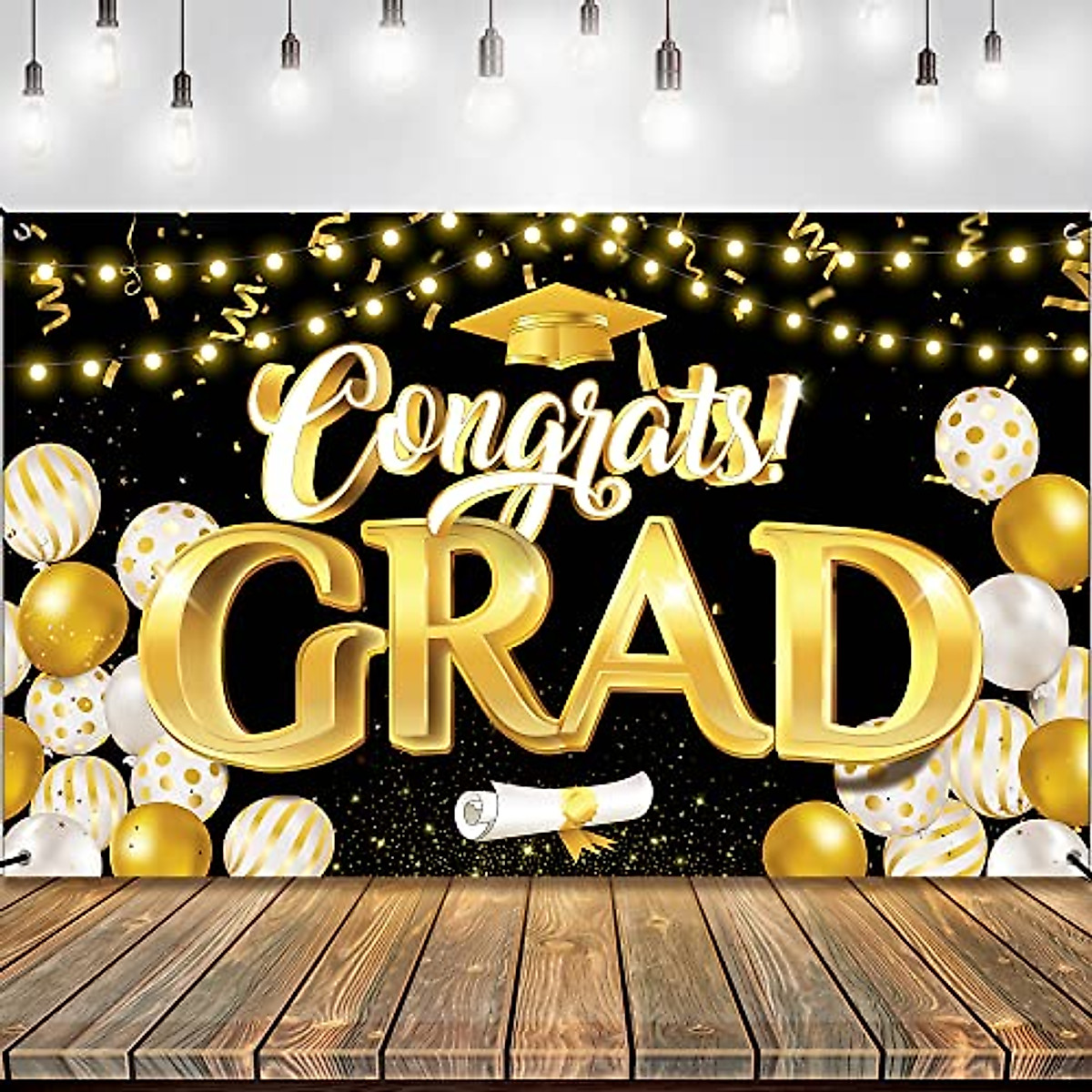 Big, Congrats Grad Banner - 72x44 Inch | Shiny Congrats Grad Banner 2022 - No DIY, 10 Feet | Graduation Banner for Class of 2022 Decorations | Large Graduation Banner for Gold Graduation Decorations