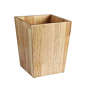 KMWARES Decorative Square Wastebasket/Trash Can/Garbage Can for Home Accent, Kitchen, Bathroom Accessories, Office Decoration - Rubber Wood