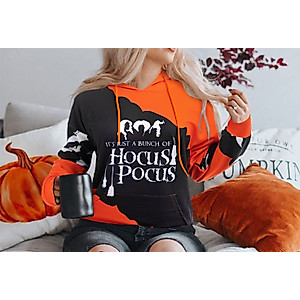 KIDDAD It's Just A Bunch of Hocus Pocus T-Shirt Women Halloween Sanderson Sisters Long Sleeve Crewneck Casual Pullover Tops Black Orange