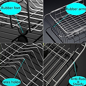 iPEGTOP Expandable Dish Drying Rack with Rustproof Stainless Steel Utensil Cutlery Holder, Over Sink Dish Rack Basket Shelf, Dish Drainer in Sink or On Counter