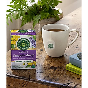 Traditional Medicinals Organic Smooth Move with Senna Herbal Tea, Relieves Occasional Constipation, (Pack of 2) - 32 Tea Bags Total