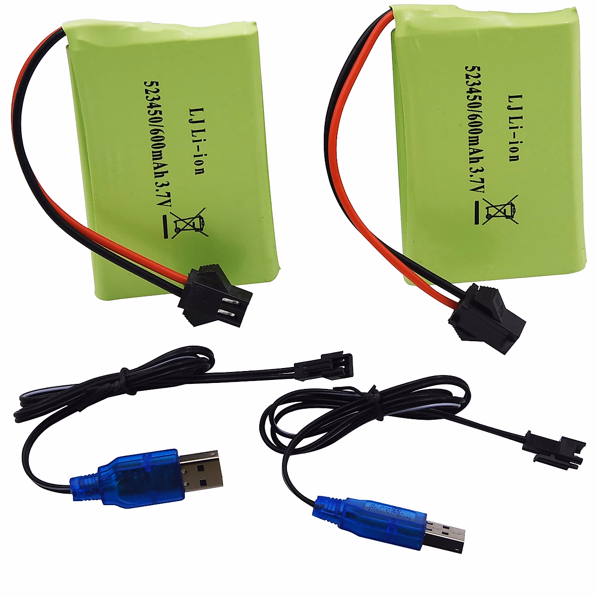 Blomiky 2 Pack 3.7V 600mAh Lithium Rechargeable Battery and 2 USB Charger Cable Compatible with Some Remote Control Robot Dog K9 Battery 2