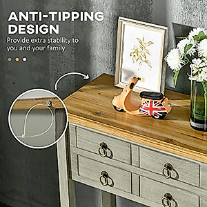 HOMCOM Vintage Console Table Retro Entryway Table with 2 Drawers for Living Room and Hallway - Grey