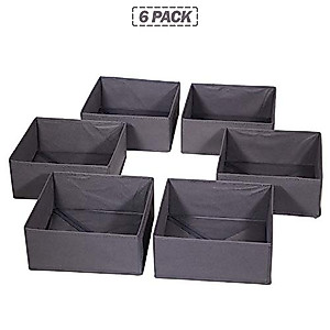 DIOMMELL 6 Pack Foldable Cloth Storage Box Closet Dresser Drawer Organizer Divider Fabric Baskets Bins Containers for Clothes Underwear Bras Socks Lingerie Clothing, Dark Grey 600