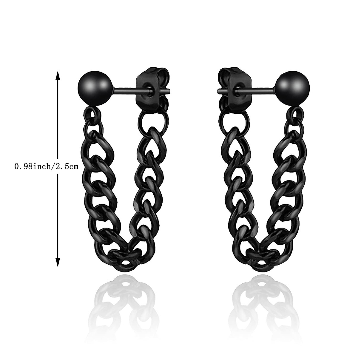 TIANBANGSHI Punk Stainless Steel Chain Earrings for Women's Hypoallergenic Hinged Huggie Dangle Earrings Silver/Black Long Chain Earrings Piercing Jewelry Gift (Black)