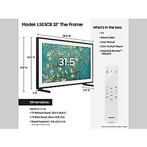 SAMSUNG 32-Inch Class QLED The Frame LS03C Series, Quantum HDR, Art Mode, Anti-Reflection Matte Display, Slim Fit Wall Mount Included, Smart TV w/Alexa Built-in (QN32LS03CB, Latest Model)