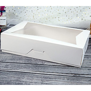 ONE MORE [15-Pack] 14 x10 x 3inch White Lock Corner Window Bakery Cookie Boxes, Large Paperboard Container with PVC Windows for Pie