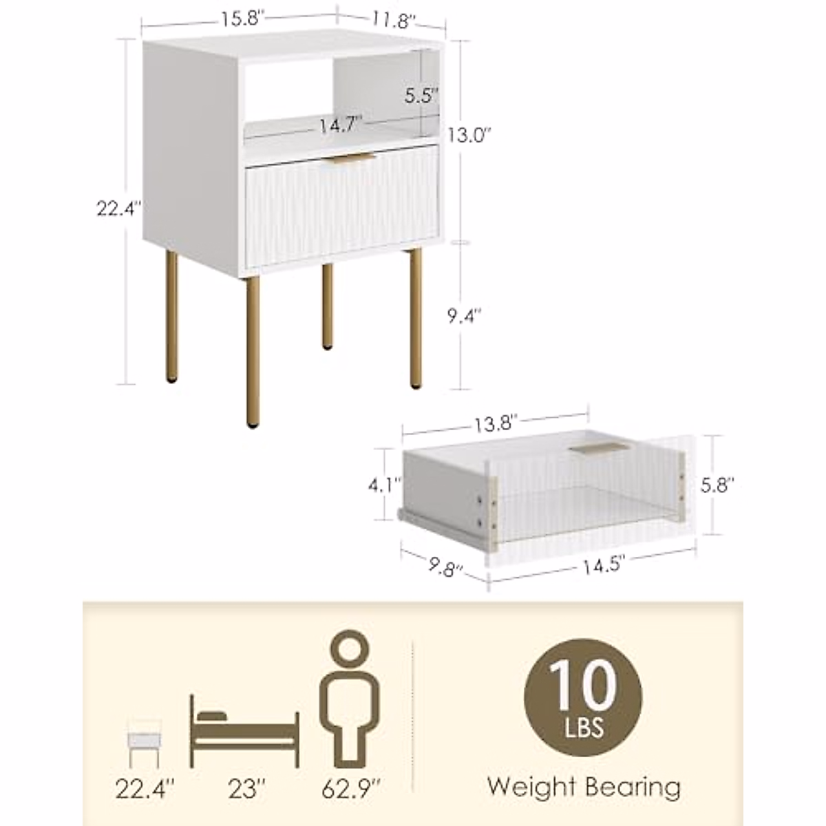 Aienvey Night Stand, Modern Bedside Table with Storage Drawer, Small Side Table with Open Wood Shelf, Bedside Furniture, Nightstand, End Table for Bedroom, Living Room, White