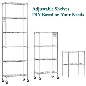 Homdox 6 Tier Wire Shelving Unit on Wheels, Storage Shelves for Garage Kitchen Living Room, Heavy Duty Shelving Rack, 21.26 x 11.42 x 72.05 inch (L x W x H)