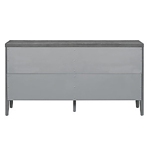 P PURLOVE Retro Accent Sideboard Cabinet with 4 Doors, Freestanding Storage Console Table with Circular Groove Design and Metal Door Handle, Wooden Sideboarddoor for Dining, Hallway (Gray)