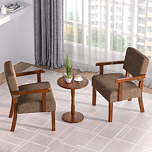 FAGAGA Accent Chair Set of 2 with Table, Living Room Chairs with Soft Seat & Armrests for Living Room Bedroom Reading Room Waiting Room (Brown), (AC01)