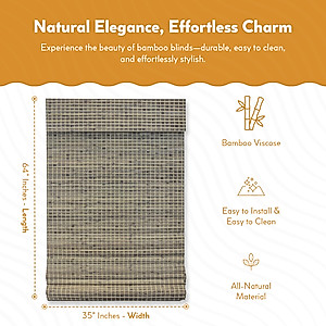 Radiance 2208860E Cordless Bamboo Roman Shade, 35" W x 64" L, Driftwood