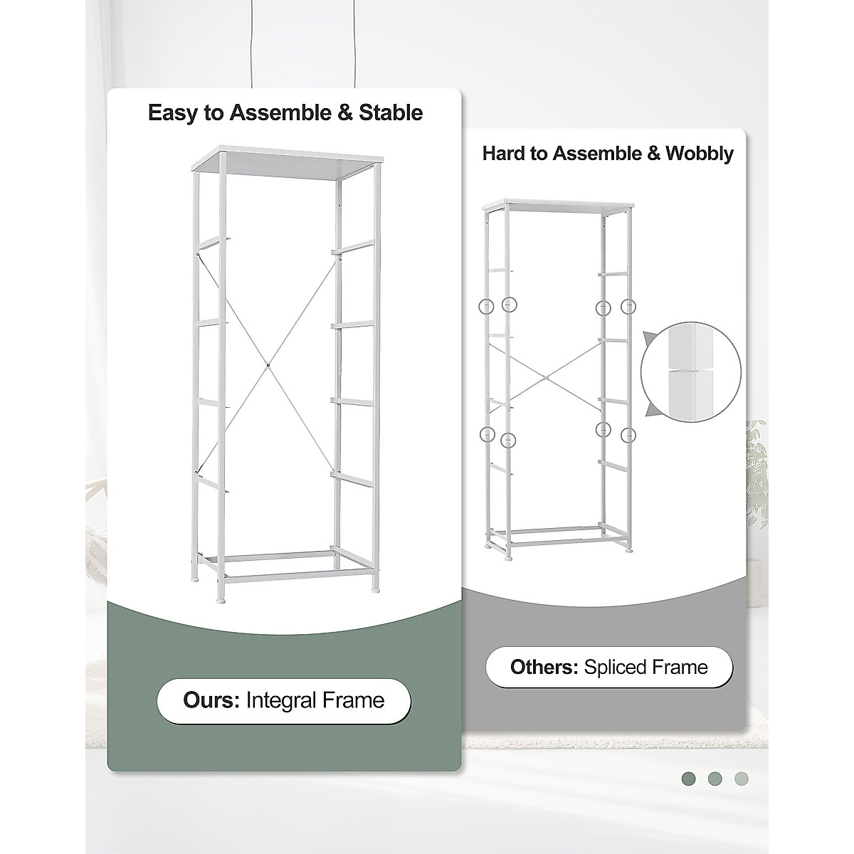 Crestlive Products Tall Dresser Vertical Storage Tower - Sturdy Steel Frame, Wood Top, Easy Pull Fabric Bins - Organizer Unit for Bedroom, Hallway, Entryway, Closets - 5 Drawers(White)