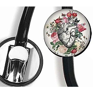 PAUJCXJ Heart and Flower Stethoscope Tag,Steth ID Tag,Nurse Badge