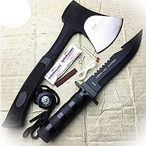 New 2 PC Tactical Hunting Axe Hatchet + Fixed Blade Survival KIT Hunting knife bowie Camping Outdoor Pro Tactical Elite Knife BLDA-1086