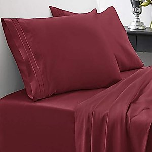 Queen Size Bed Sheets - Breathable Luxury Sheets with Full Elastic & Secure Corner Straps Built In - 1800 Supreme Collection Extra Soft Deep Pocket Bedding Set, Sheet Set, Queen, Burgundy
