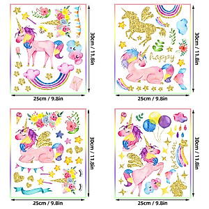 4 Sheets Glow in The Dark Unicorn Decals Glowing Moon Star Rainbow and Castle Wall Stickers Luminous Unicorn Peel and Stick Wall Art Decor for Kids Girls Bedroom Ceiling Birthday Party Nursery