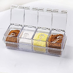 Xpr 4 Pieces Clear Seasoning Box - Cruet with Cover and Spoon,Seasoning Rack Spice Pots for Sugar, Salt, Pepper and Other Spices