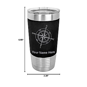 LaserGram 20oz Vacuum Insulated Tumbler Mug, Compass Rose, Personalized Engraving Included (Faux Leather, Black)