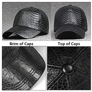 IZUS Women-Men PU-Leather Snakeskin-Embossed Baseball-Cap Cool-Hip-Hop Trucker-Hats Adjustable Casual-Dad-Hat for Medium Black
