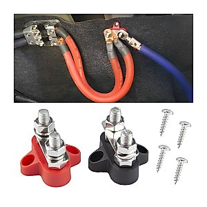 BELOMI 2PCS Battery Junction Block, 5/16" Insulated Power and Ground Battery Junction Post, M8 Dual Studs Power Distribution Block Terminal Post Bus Bar Accessories for Auto Car Marine Boat