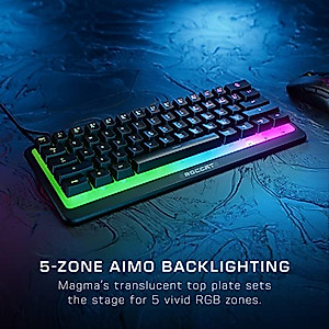 ROCCAT Magma Mini - 60% RGB Gaming Keyboard with 5 Programmable Lighting Zones, Membrane Key switches, Programmable Function Layers, Anti-Ghosting, & Spill Resistance - Black