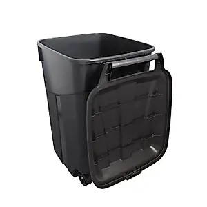 CHBcjq Heavy Duty Wheeled Plastic Garbage Can, 45 Gallon Capacity, Attached Lid, Black