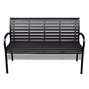 ShopHome | Garden Bench | Outdoor Bench for School Playgrounds, Colleges, Etc | Steel Bench Park Bench with Wood Plastic Composites Backrest | Deck WPC Cast Steel Bench Chair | 49 x 24 x 32, Black