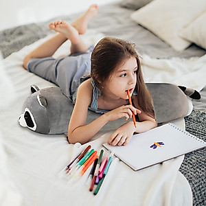 JIEBEI Cute Raccoon Plush Pillow, Raccoon Stuffed Animals, Soft Kawaii Plushies Cuddle Pillow, Cute Plushies Birthday Gifts for Kids (Raccoon,19 inch)