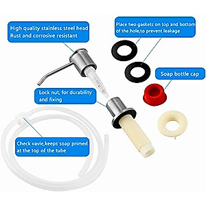 One Sight Soap Dispenser for Kitchen Sink and 47'' No-spill Extension Tube Kit, Stainless Steel, Kitchen Dish Soap Dispenser Pump In Sink Connects Directly To Soap Bottle