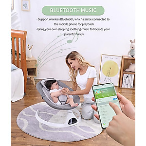 Luxccaiw Baby Swing for Infants,Electric Bouncer for Babies- Bluetooth Touch Screen/Remote ControTiming Function 5 Swing Speeds Baby Rocker Chair with Music Speaker 5 Point Harness Remote Control Gray