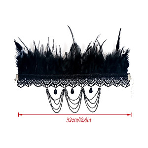 L'VOW Black Feather Choker Necklace Gothic Jewelry Vampire Neck Chain Steampunk Tattoo Lace Accessories Halloween Costume(Black-1)