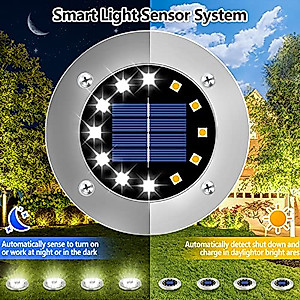 MIQIA Solar Ground Lights Outdoor, 12 Pack 12 LED Solar Garden Lights Waterproof, Super Bright in-Ground Lights, Solar Disk Lights for Yard, Walkway, Pathway, Patio, Lawm, Outdoor Decorations (White)
