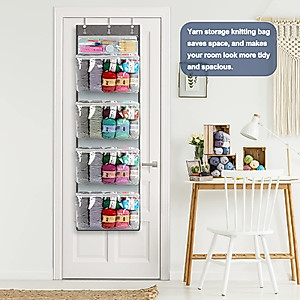 Katech Hanging Yarn Storage Organizer, Large Capacity Knitting Organizer Storage with 5 Zipper Closure Compartments for Yarn Enthusiasts, Hanging Yarn Storage Bag for Crochet Hooks, Yarn Balls