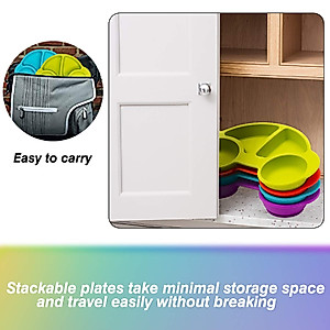Qshare Toddler Plates, Portable Baby Plates for Toddlers, BPA-Free Strong Suction Plates for Toddlers, Dishwasher and Microwave Safe Silicone Placemat 10x7x1''