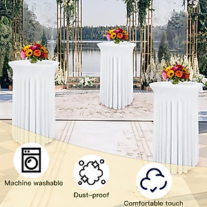 WJWHQ 5 Packs Round Spandex Cocktail Tablecloths with Skirt Table Covers Stretch Square Tablecloth for Fitted High Top Bar Wedding Party Banquet (White, 32 x 43 Inch)